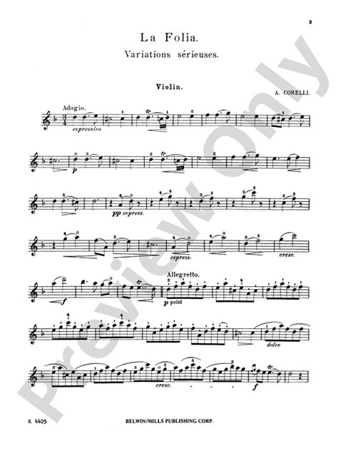 Corelli La Folia La Folia Violin Part Digital Sheet Music Download
