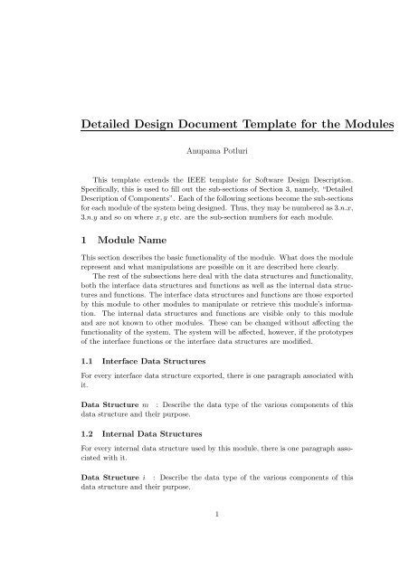 Detailed Design Document Template For The Modules