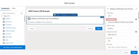 Address Verification Flow Component Apply Custom Css Using Additional