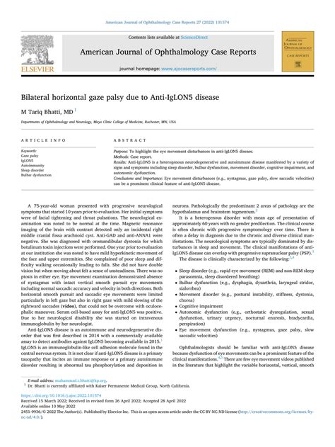 Pdf Bilateral Horizontal Gaze Palsy Due To Anti Iglon5 Disease