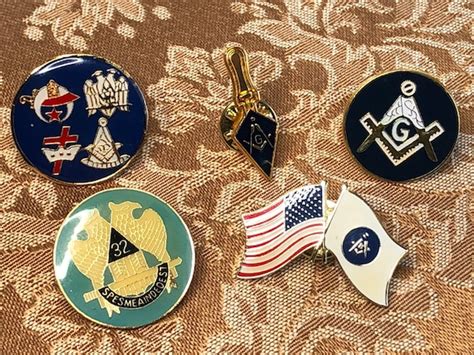 Masonic Freemason Enamel Pin Set Of 5 Compass Squar Gem