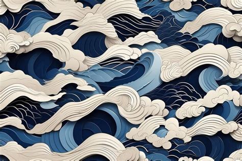 Premium Photo Japanese Abstract Blue And White Wave Seamless Pattern