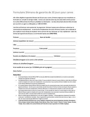 Remplissable En Ligne Formulaire Shimano De Garantie De 30 Jours Pour