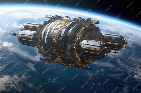 Premium AI Image | A hightech space station orbiting earth created with generative ai