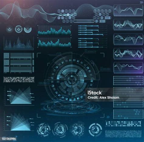 벡터 미래 인터페이스 Hud 디자인 인포그래픽 요소를 설정합니다 가상 홀로그램 풍경 레벨 파도 및 진동 키보드 0명에 대한 스톡 벡터 아트 및 기타 이미지 Istock