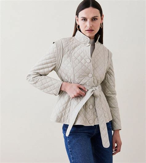 Buy Karen Millen Leather Quilted Peplum Jacket In Grey 6thstreet Qatar