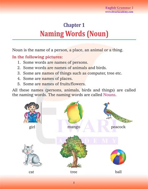 Class 2 English Grammar Chapter 1 Noun Naming Words Worksheets For Class 1 Words English Grammar