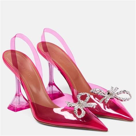 Amina Muaddi Rosie Embellished Pvc Slingback Pumps In Pink Abbigliamento