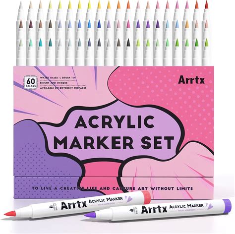 Arrtx Acrylic Paint Markers 60bbrush Tip Acrylic Markers For Rock Paintingglass