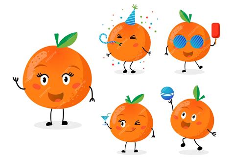 Premium Vector Cute Cartoon Orange Cartoon Orange Character Set Funny