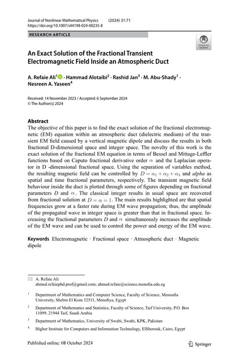 Pdf An Exact Solution Of The Fractional Transient Electromagnetic