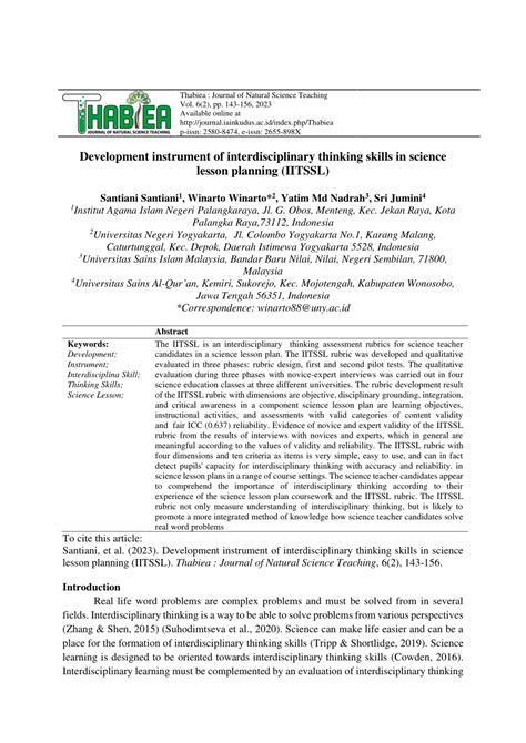 Pdf Development Instrument Of Interdisciplinary Thinking Skills In Science Lesson Planning