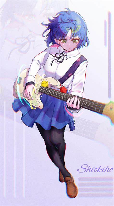 Safebooru 1girl Absurdres Bass Guitar Black Pantyhose Black Ribbon
