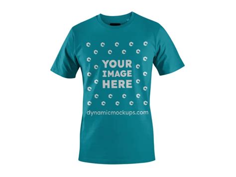 Woman Wearing Teal T Shirt Mockup Front View Template