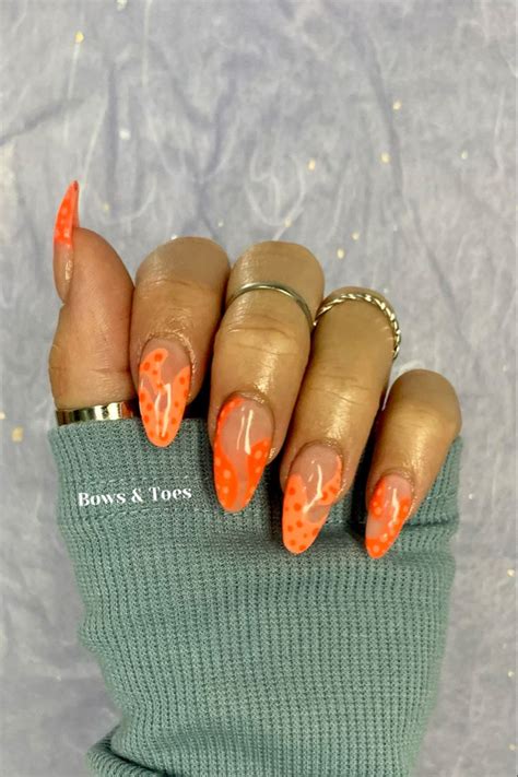 Orange Dotted Swirls Nail Art In 2024 Orange Nail Designs Orange