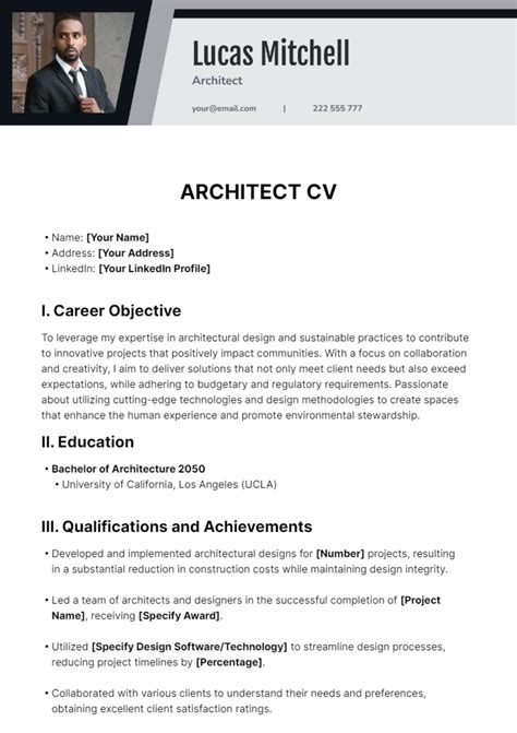Free Architect CV Template Edit Online Download Template Net