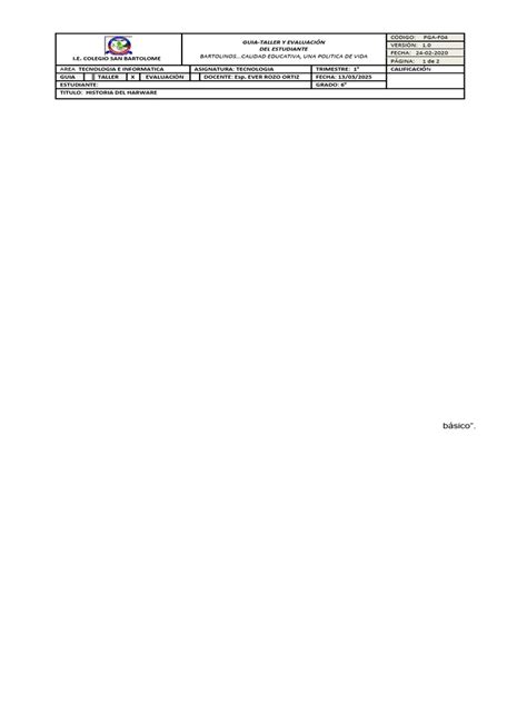 Historia Del Harware Grado Sexto 2025 Pdf Hardware De La
