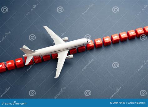The Plane Follows The Navigation Route The Plane Flies Along A Dotted