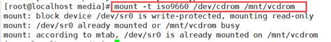 linux系统下执行挂载命令mount报错“mount block device dev sr0 is write protected mounting read only“ mount