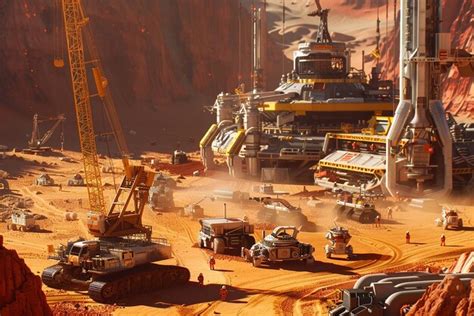 Engineers And Robots Constructing A Mars Base Premium Ai Generated Image