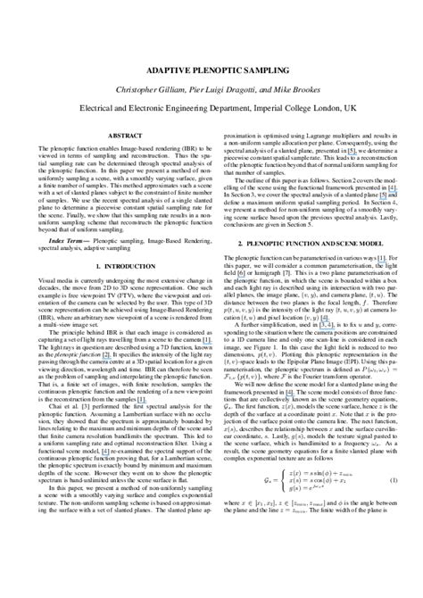 Pdf Adaptive Plenoptic Sampling