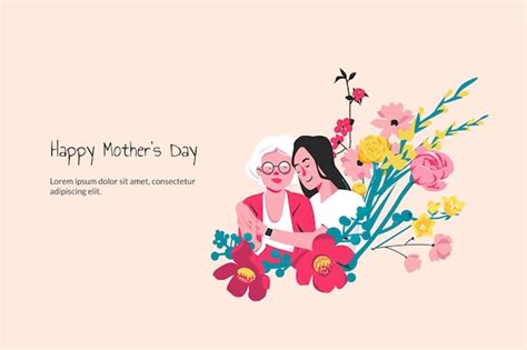 손으로 그린 평평한 어머니의 날 배경 템플릿 프리미엄 벡터