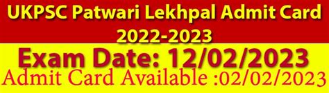 Ukpsc Patwari Lekhpal Admit Card 2022 2023 Exam Result Latest Jobs