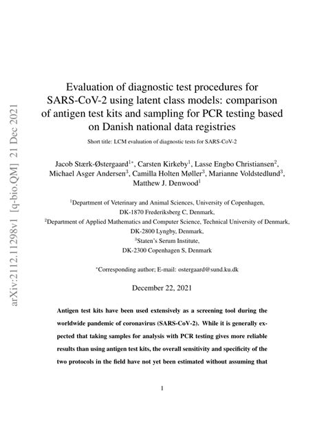 Pdf Evaluation Of Diagnostic Test Procedures For Sars Cov 2 Using Latent Class Models