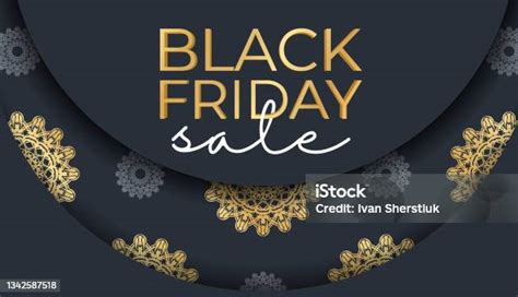 블랙 프라이데이 세일 다크 블루에 고급스러운 골드 패턴 배너 구매에 대한 스톡 벡터 아트 및 기타 이미지 구매 금요일 대형 Istock