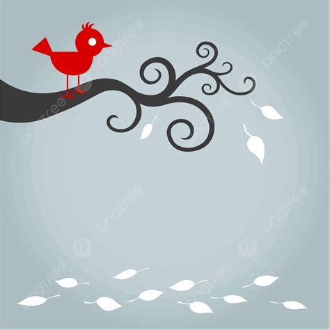 Red Bird On Tree With Fallen Leafs Shape Object Ornate Vector Shape