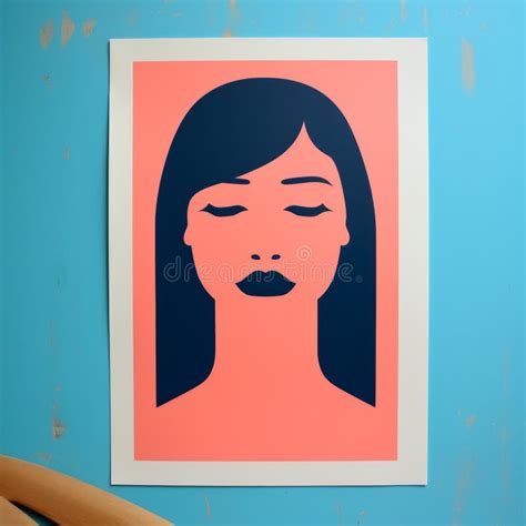 Minimal Screenprint Illustration Of Female Red Print With Woman S Face