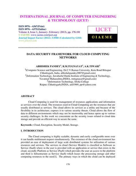 Data Security Framework For Cloud Computing Networks Pdf