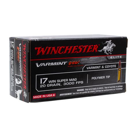 Winchester Varmint Hv 17 Wsm 20gr Polymer Tip Ammunition 50 Round Box
