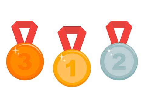 Premium Vector Gold Silver Bronze Medal In Flat Icons Setvector Illustration Isolated On White