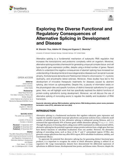Pdf Exploring The Diverse Functional And Regulatory Consequences Of Alternative Splicing In