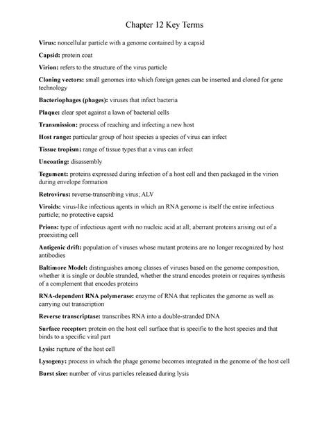 Chapter 12 Key Terms Chapter 12 Key Terms Virus Noncellular Particle