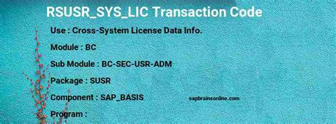 Rsusr Sys Lic Sap Tcode For Cross System License Data Info