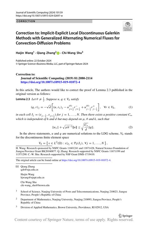 correction to implicit explicit local discontinuous galerkin methods
