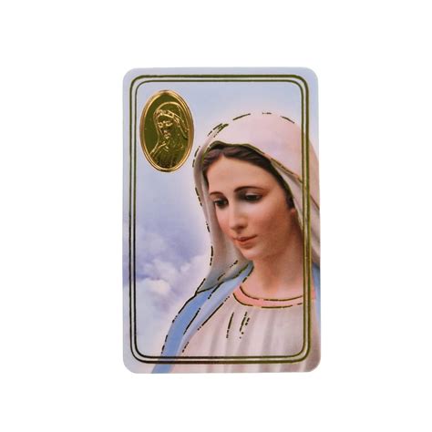 Estampa De La Virgen De Medjugorje Con Medalla Dorada Y Oracion