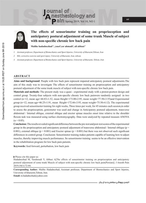 Pdf ‫ـthe Effects Of Sensorimotor Training On Proprioception And Anticipatory Postural