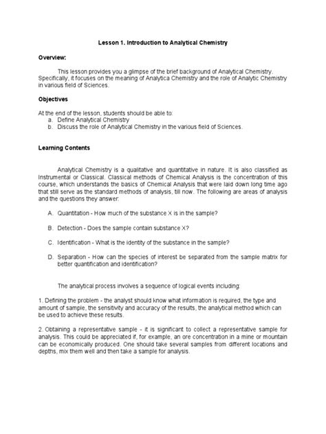 Lesson 1 Introduction To Analytic Chemistry Pdf Analytical