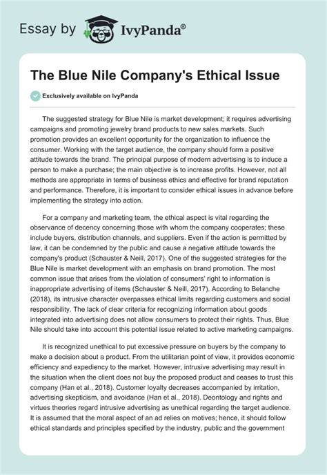 The Blue Nile Company S Ethical Issue 602 Words Assessment Example