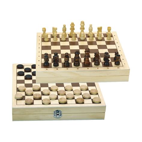 Jeux de dames et d échecs coffret réversible et pions en bois