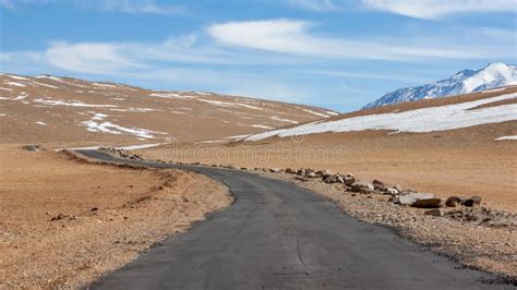 Asphalt Road Leading Towards Snow Mountain Winter Road Country Road