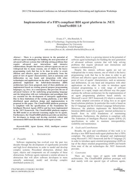 PDF Implementation Of A FIPA Compliant BDI Agent Platform In NET CloudNetBDI