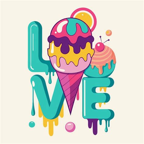A Colorful Ice Cream Cone With The Word Love Written On It Premium Ai