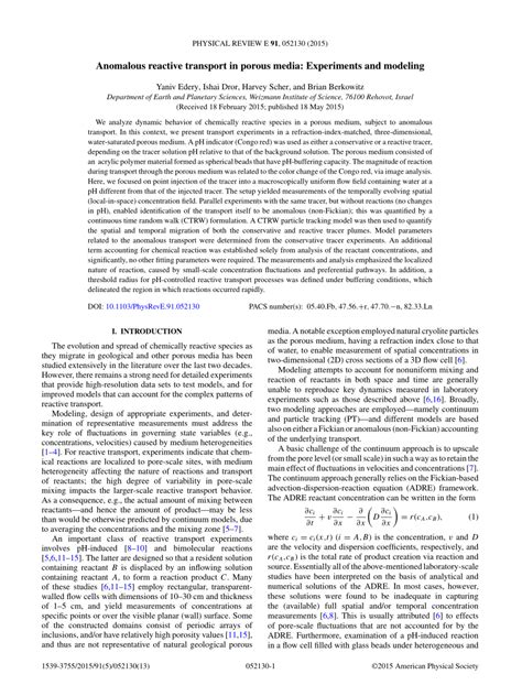 Pdf Anomalous Reactive Transport In Porous Media Experiments And Modeling