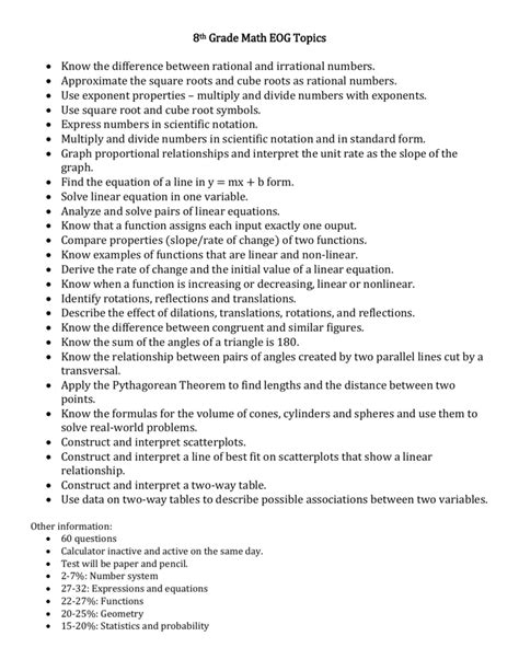 8 Th Grade Math Eog Topics
