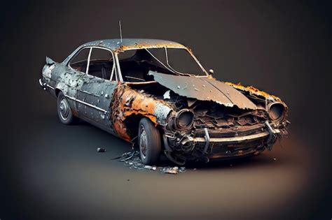Carro destruído gravemente danificado após acidente de trânsito Foto Premium