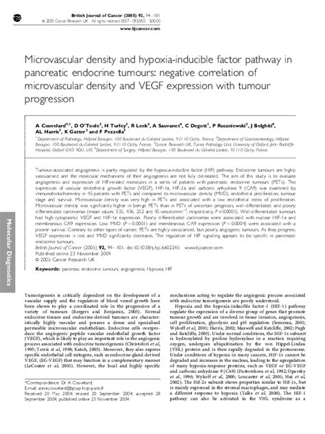 Pdf Microvascular Density And Hypoxia Inducible Factor Pathway In